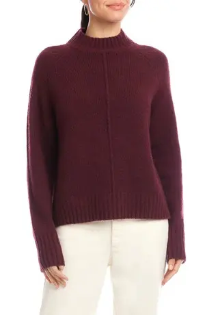 Karen Kane Relaxed Knit Turtleneck Sweater - Wine