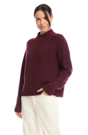 Karen Kane Relaxed Knit Turtleneck Sweater - Wine