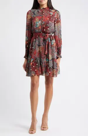 Vince Camuto Floral Long Sleeve Fit & Flare Dress - Rdm