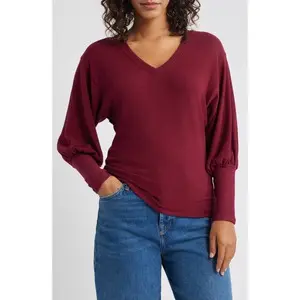 Loveappella Brushed Jersey Top - Burgundy