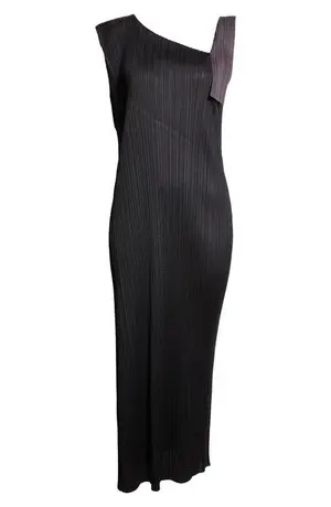 Issey Miyake Pointe Pleated Asymmetric Sleeveless Midi Dress