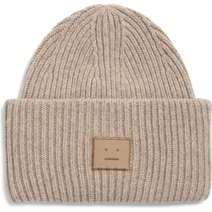 Acne Studios Pansy Face-patch Wool-blend Beanie - Greige Melange