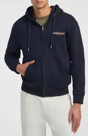 Guess Regular Fit Embroidered Logo Zip Hoodie