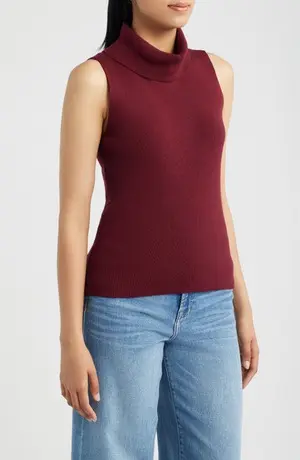 CITY BLUES Sleeveless Turtleneck Sweater - Cherry