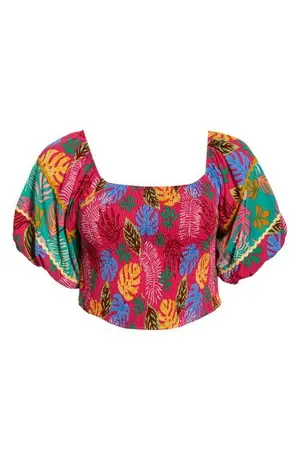 SUGARLIPS Smocked Puff Sleeve Crop Top