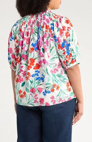 SUGARLIPS Floral Print Smocked Top