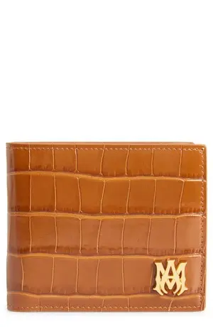 Amiri Ma Icon Croc Embossed Leather Bifold Wallet - Malt