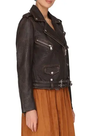 Avec Les Filles Relaxed Leather Moto Jacket