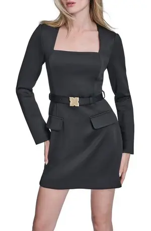 Bcbgmaxazria Belted Long-sleeve Sheath Dress - Black
