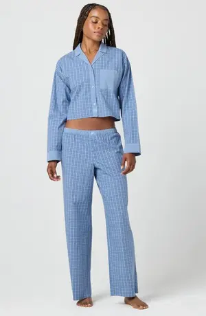 FLORENCE BY MILLS Micro Plaid Wide Leg Pants - Vintage Blue Plaid