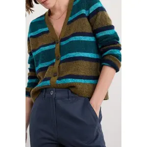 SEASALT CORNWALL Etching Stripe Mohair Blend Cardigan - Knit Earthenware Cyan Mix