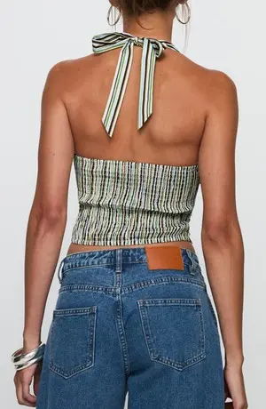 Princess Polly High Gear Stripe Smocked Halter Top