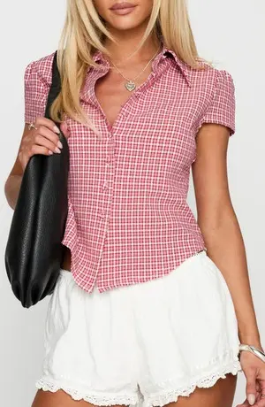 Princess Polly Plaid Button-up Crop Shirt