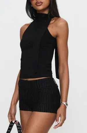 Princess Polly Mathias Tie Neck Jersey Top - Black