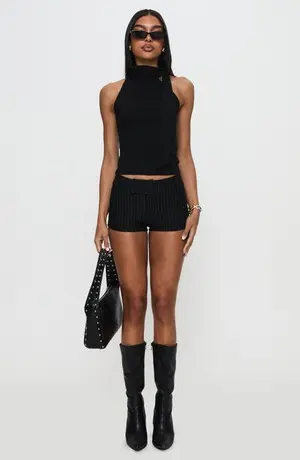 Princess Polly Mathias Tie Neck Jersey Top - Black