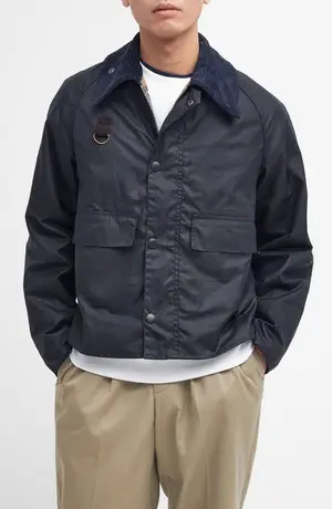 Barbour Spey Slim Waxed Cotton Jacket - Navy