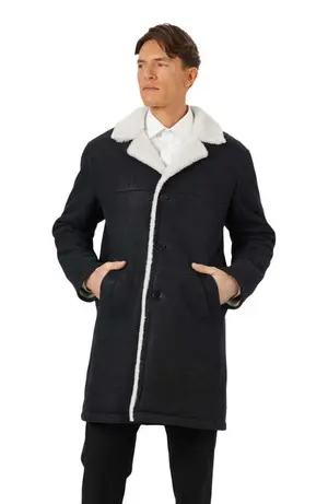Gorski Merino Genuine Shearling Short Coat - Navy Pattern/white