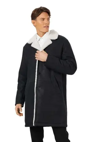 Gorski Merino Genuine Shearling Short Coat - Navy Pattern/white