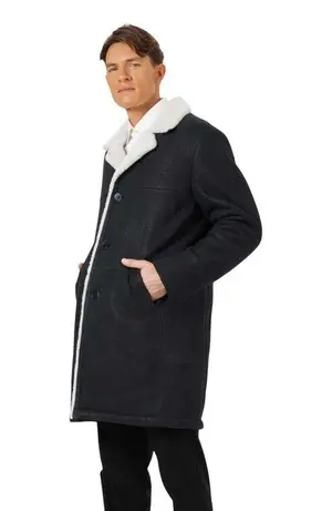 Gorski Merino Genuine Shearling Short Coat - Navy Pattern/white