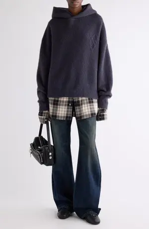 Acne Studios Krisp Layered Yak Hair & Alpaca Blend Sweater Hoodie - Graphite Grey