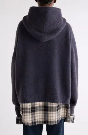 Acne Studios Krisp Layered Yak Hair & Alpaca Blend Sweater Hoodie - Graphite Grey