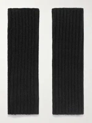 YVES SALOMON Ribbed Cashmere Fingerless Mittens - Black