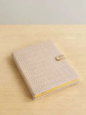 Smythson Soho Croc-effect Leather Notebook - Beige