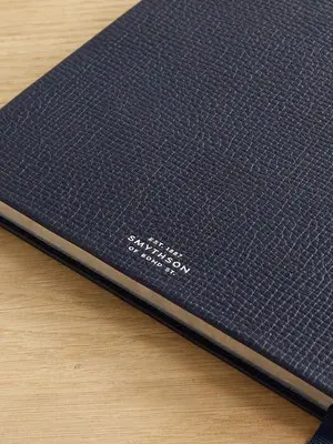 Smythson Portobello Ludlow Textured-leather Notebook - Blue