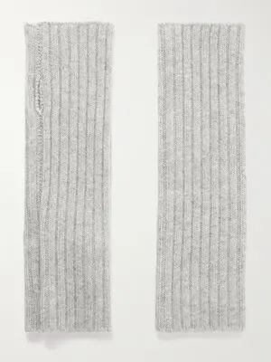 YVES SALOMON Ribbed Cashmere Fingerless Mittens - Gray