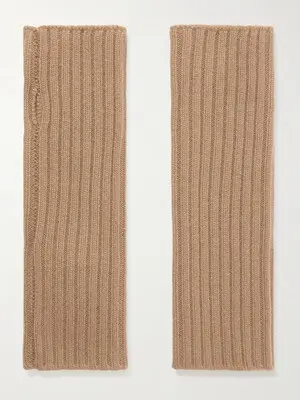 YVES SALOMON Ribbed Cashmere Fingerless Mittens - Neutrals
