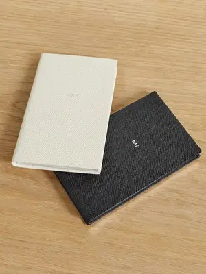 Smythson Set Of Two Panama Mr & Mrs Textured-leather Notebooks - Black