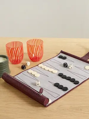 Smythson Croc-effect Leather Backgammon Roll