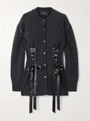 Simone Rocha Bow-embellished Merino Wool-blend Cardigan - Charcoal