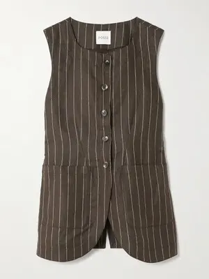 Posse Emma Pinstriped Linen-twill Vest - Brown