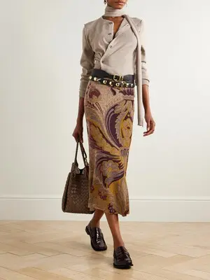 Etro Ribbed Paisley-print Wool A-line Skirt - Multi