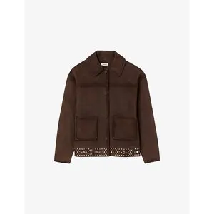 Sandro Studded Hem Suede Jacket