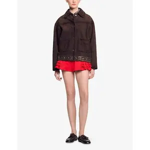 Sandro Studded Hem Suede Jacket