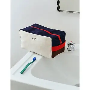 HAY Branded Colour-block Cotton Wash Bag - Cream Multi