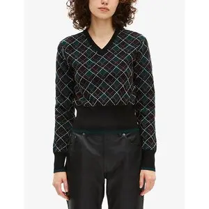 The Kooples Checked V-neck Stretch-knit Jumper