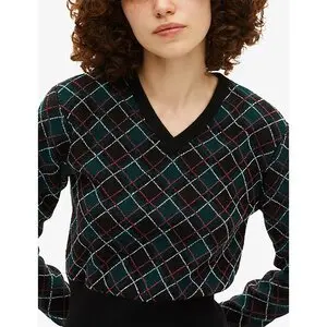 The Kooples Checked V-neck Stretch-knit Jumper