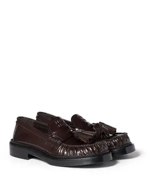 Miu Miu Leather Loafer Flats - Moro