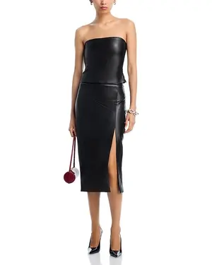 Aqua Faux Leather Strapless Top - Black