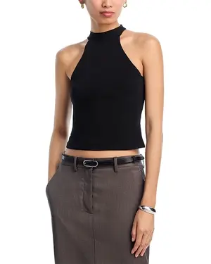 Aqua Cropped Halter Top - Black