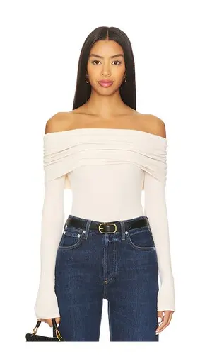 Enza Costa Silk Ribbed Off-shoulder Top - Fawn