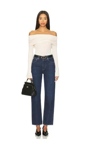 Enza Costa Silk Ribbed Off-shoulder Top - Fawn