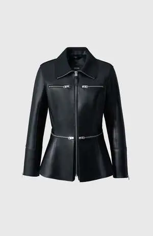 Mackage Jessyan Fitted Lamb Leather Jacket With Peplum Hem