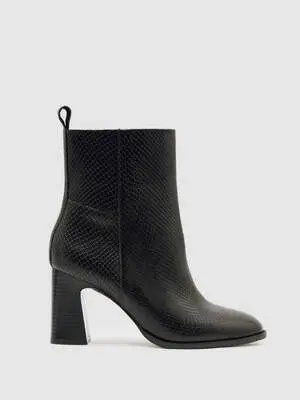 REISS Leather Block-heel Ankle Boots - Snake