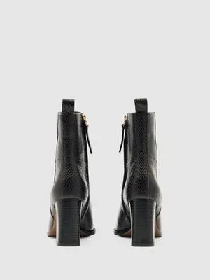 REISS Leather Block-heel Ankle Boots - Snake