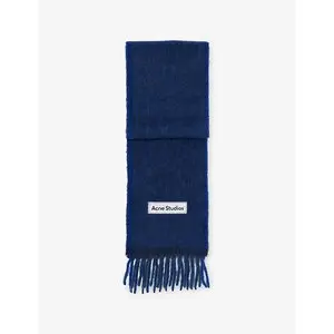 Acne Studios Logo-tab Fringed Knitted Scarf - Dark Navy/black