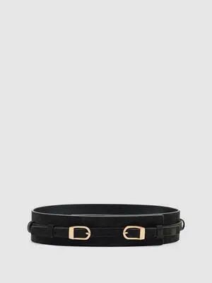 REISS Petula Suede Corset Belt - Chocolate
